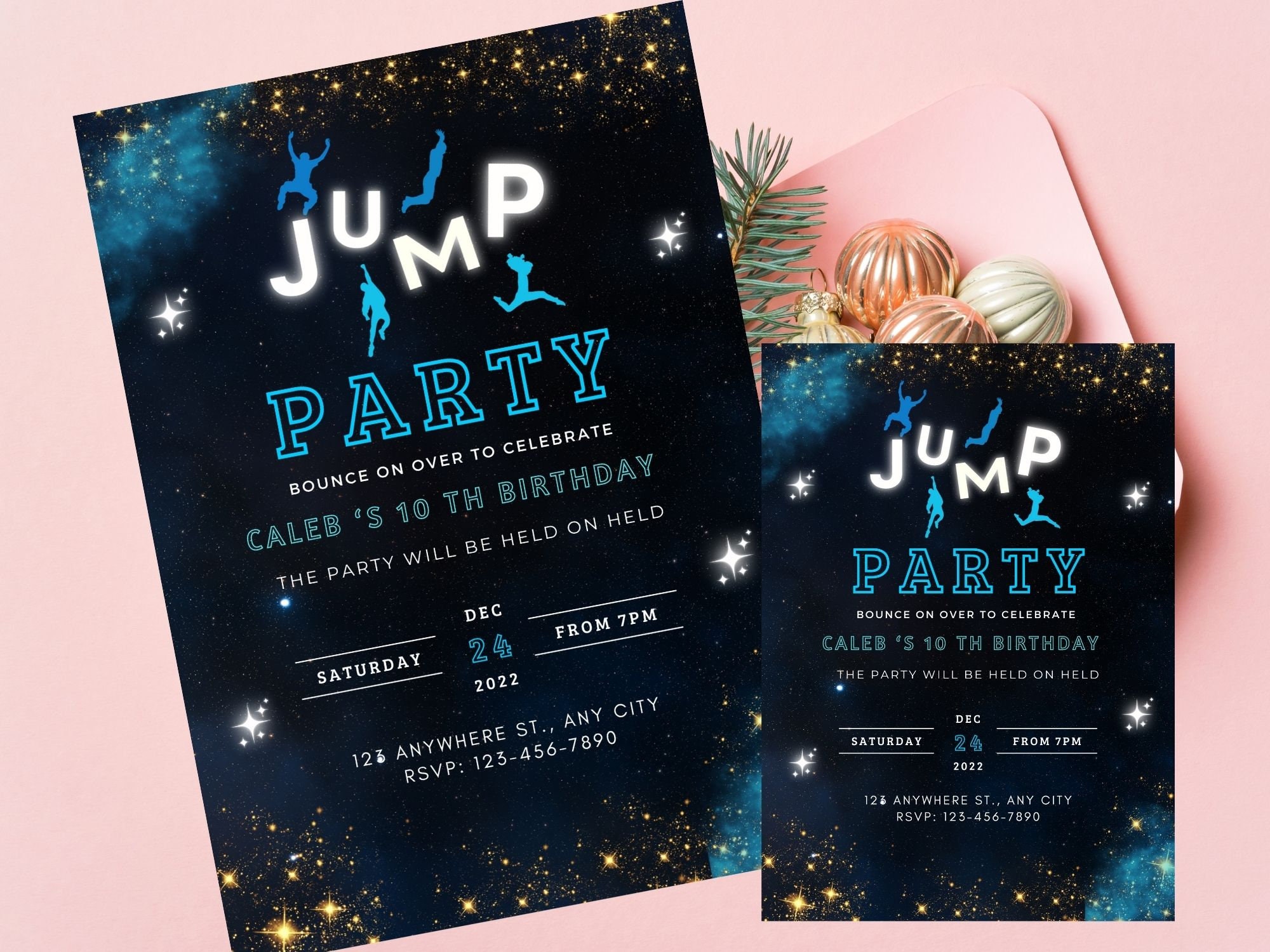 EDITABLE Trampoline Park Birthday Jump Birthday Party Invitation, Glow ...