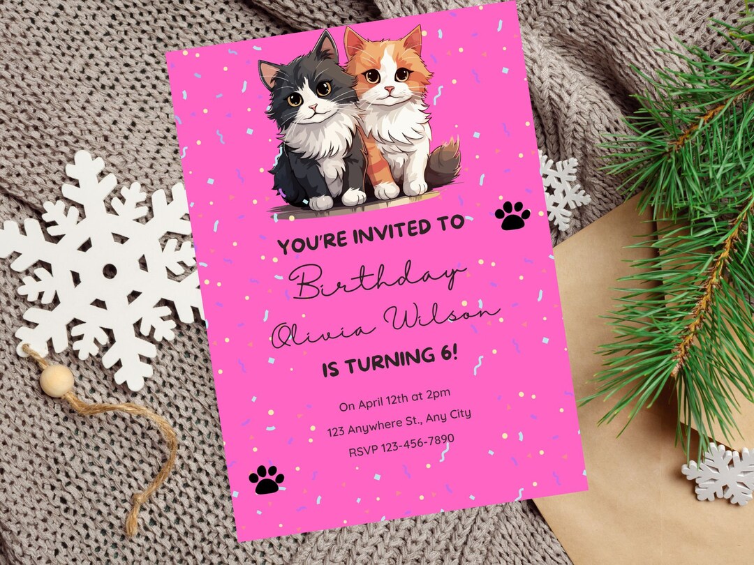 Cat Themed Birthday Invitation Are You Kitten Me Right Meow Instant ...