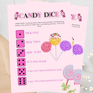 Candy Dice Game Printable Birthday Party Game, Candy Dice Game for Kids ...