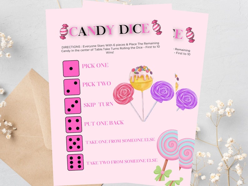 Candy Dice Game Printable Birthday Party Game, Candy Dice Game for Kids ...