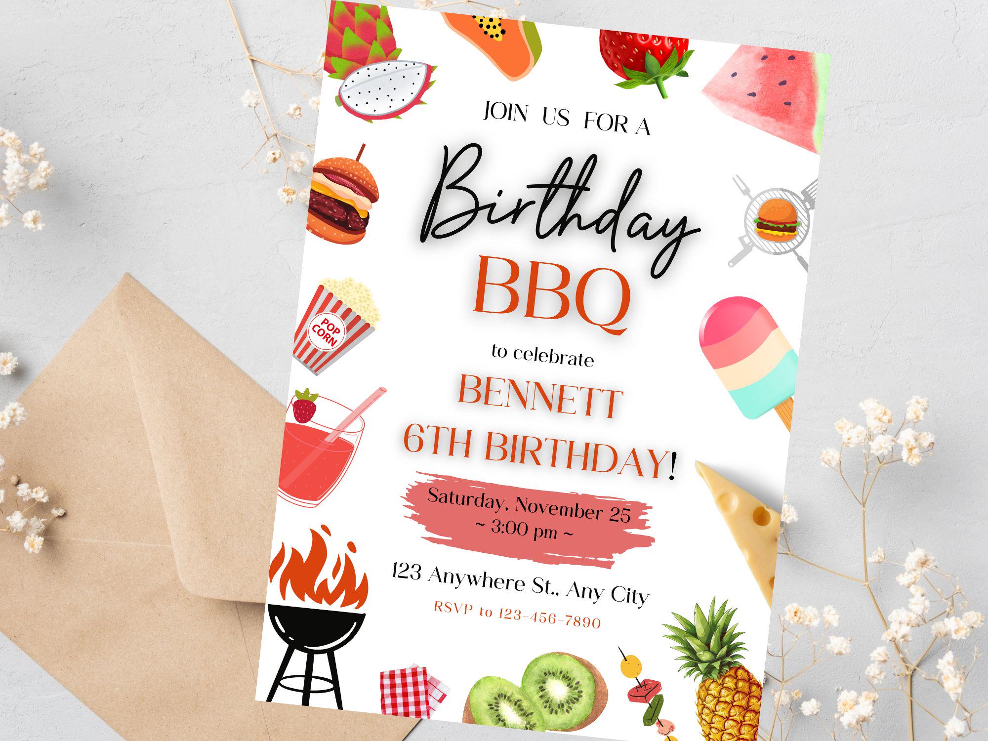 Editable BBQ Party Invitation Template, BBQ Invitation, BBQ Birthday ...