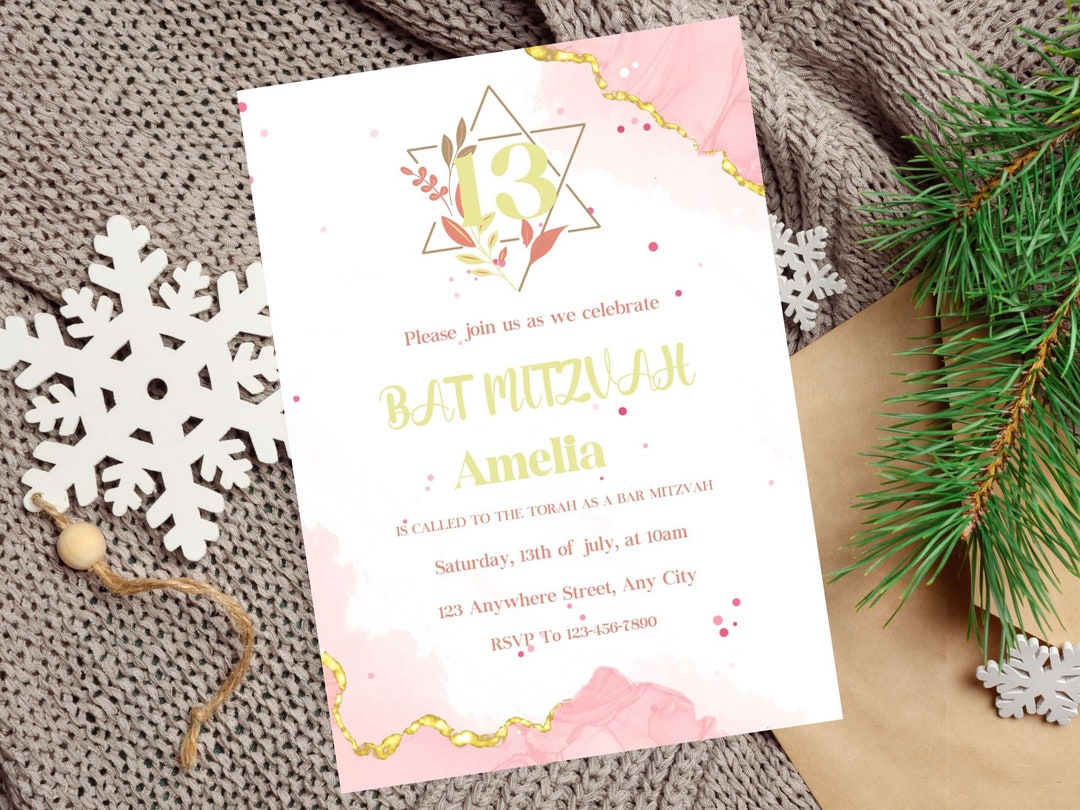 Bat Mitzvah Invitation Template, Editable Bat Mitzvah Invite ...