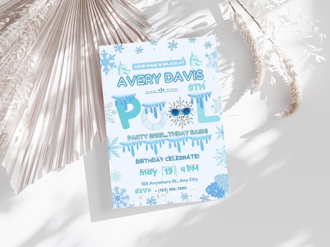 Winter Pool Party Invitation, Winter Party Invite, Editable Pool ...