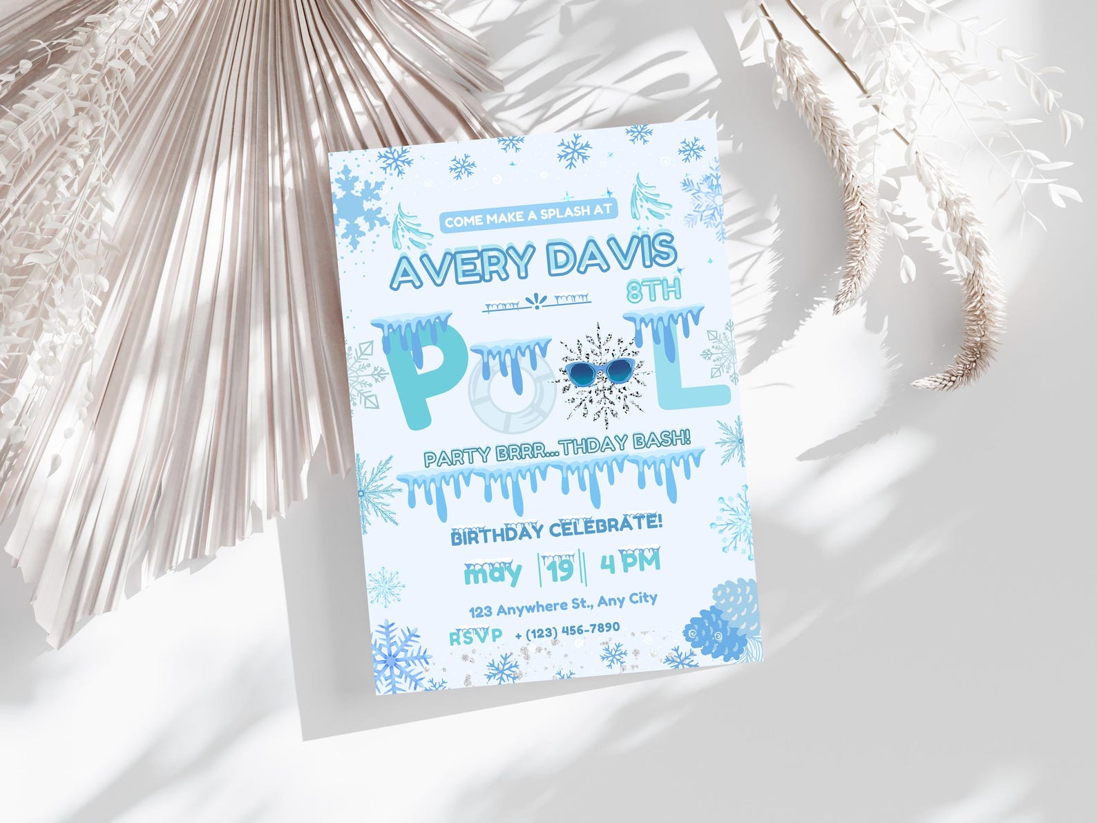 Winter Pool Party Invitation, Winter Party Invite, Editable Pool ...