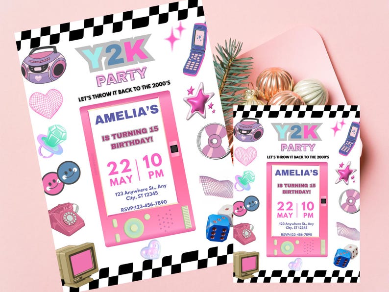 2000s Party Invite, 2000s Invitation Template, Editable Y2k Birthday ...