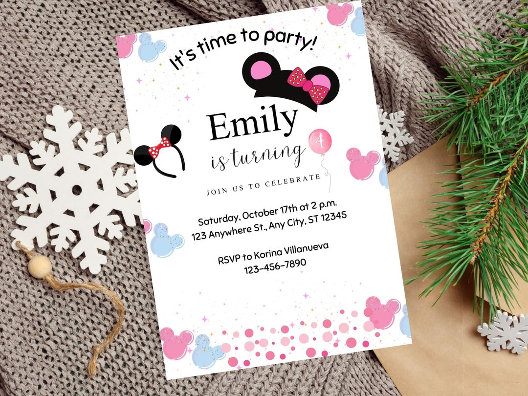 Editable Minny Mouse Birthday Invitation, Girls Birthday Invitation ...