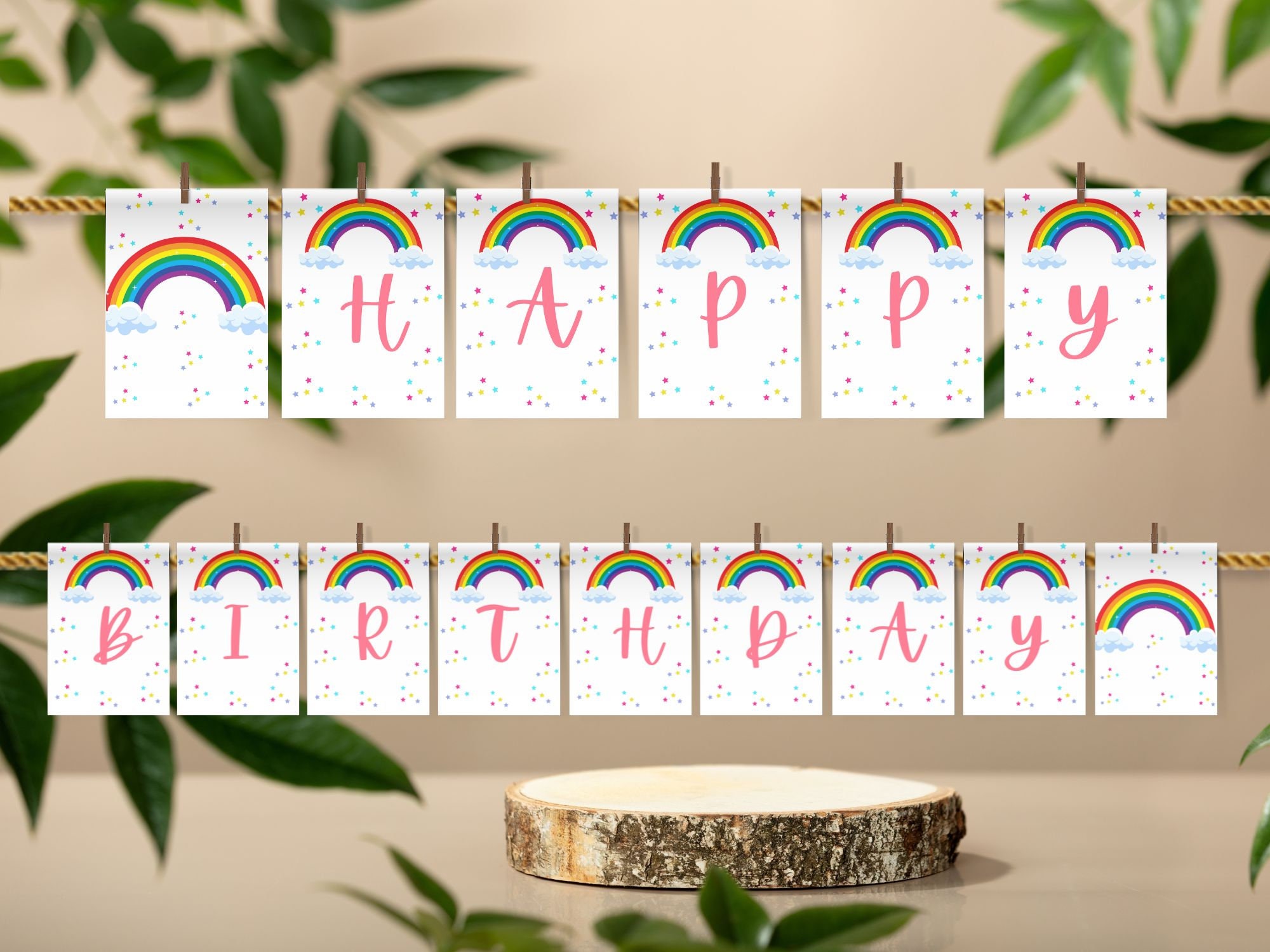 Editable Rainbow Birthday Banner 5"x7", Girl Birthday Colorful Rainbow ...
