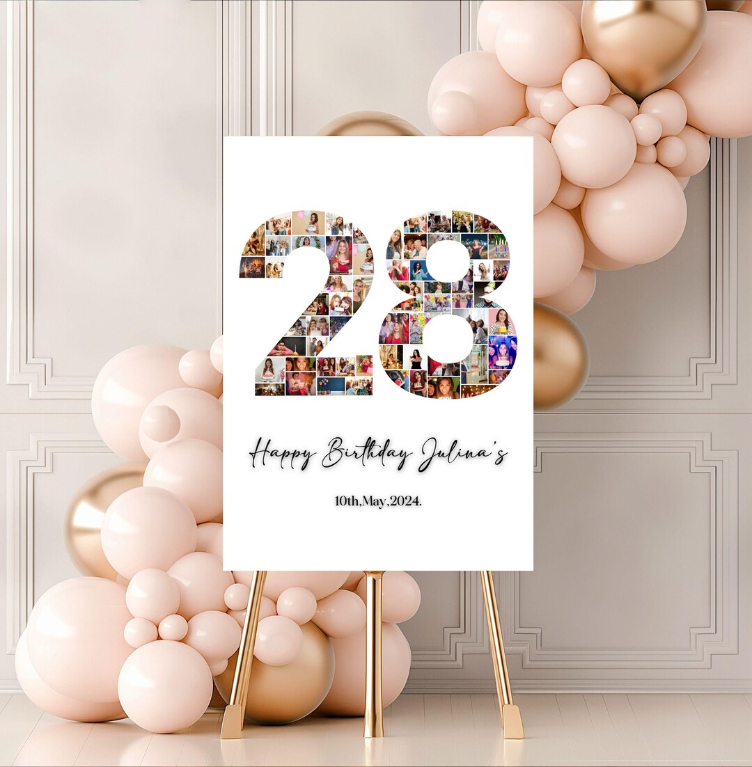 28th Birthday Photo Collage Template, 28th Birthday Welcome Sign ...
