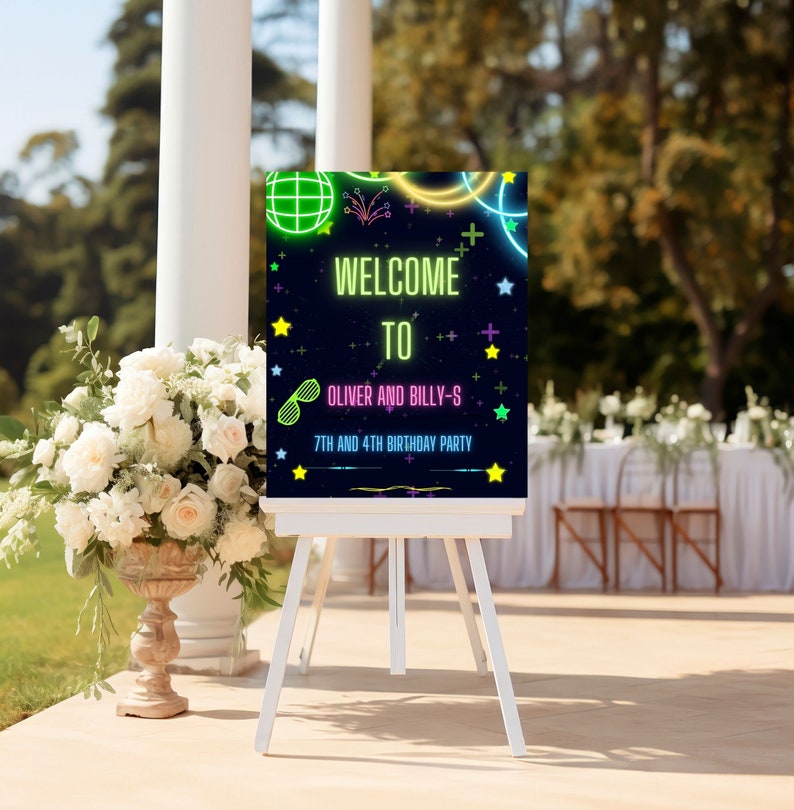 Editable Glow Birthday Welcome Sign Template in 3 Sizes 24 X 36 ,16x 20 ...