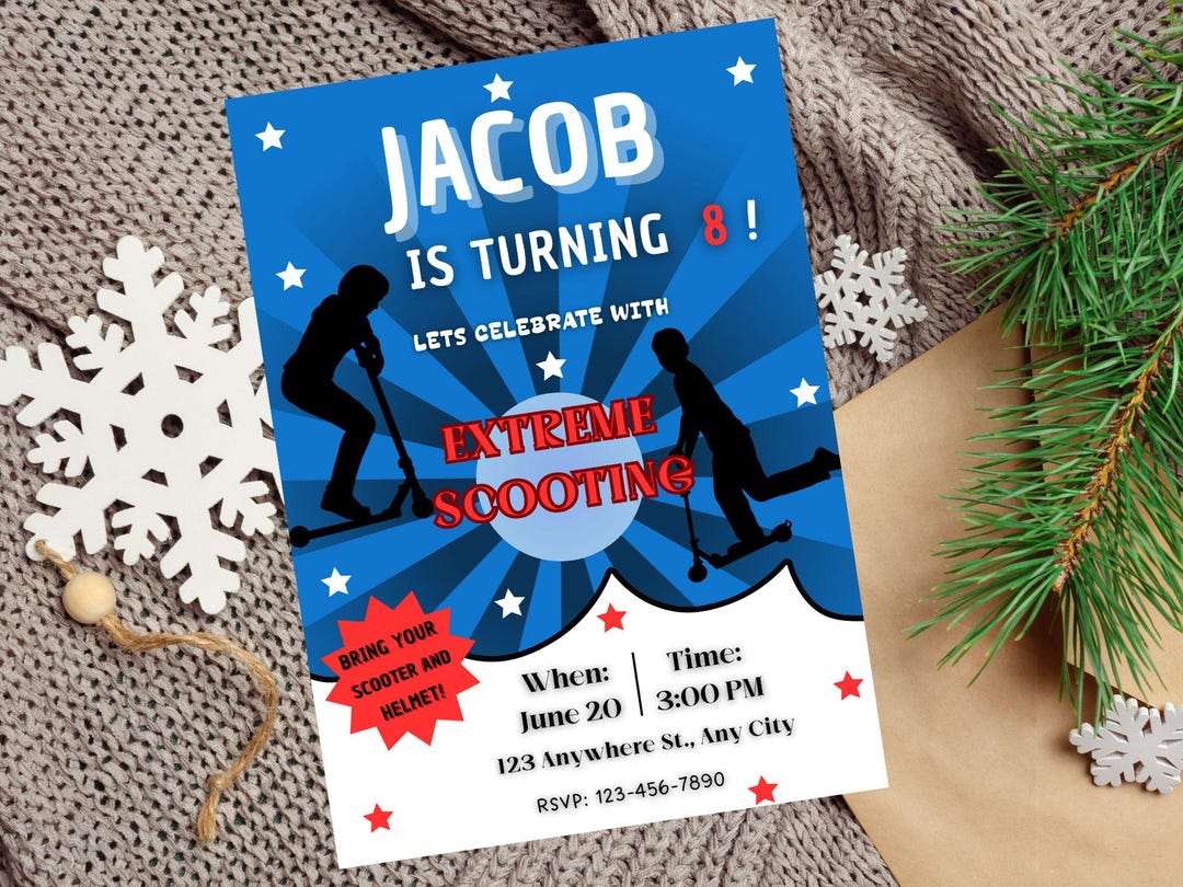 Editable Scooter Skating Birthday Party Invitation, Boy Scooter ...