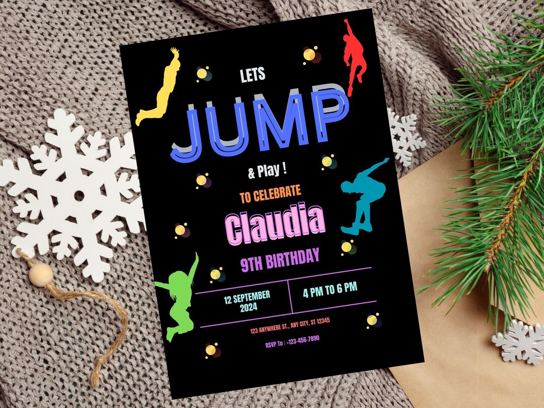 EDITABLE Trampoline Park Birthday Jump Birthday Party Invitation ...