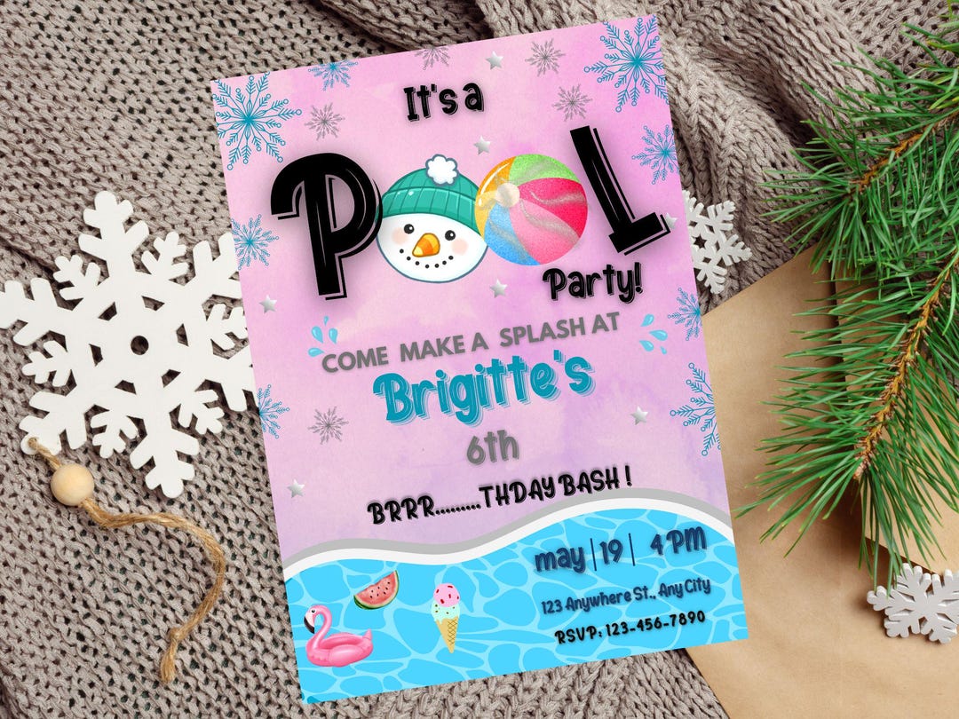 Winter Pool Party Invitation, Winter Party Invite, Editable Pool ...