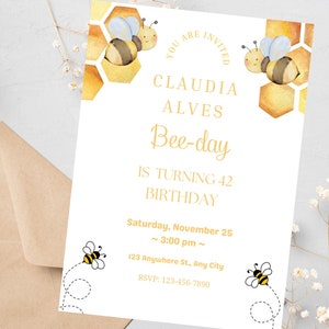Editable Bee Birthday Invitation Bee Birthday, Honey Bee Invitation ...