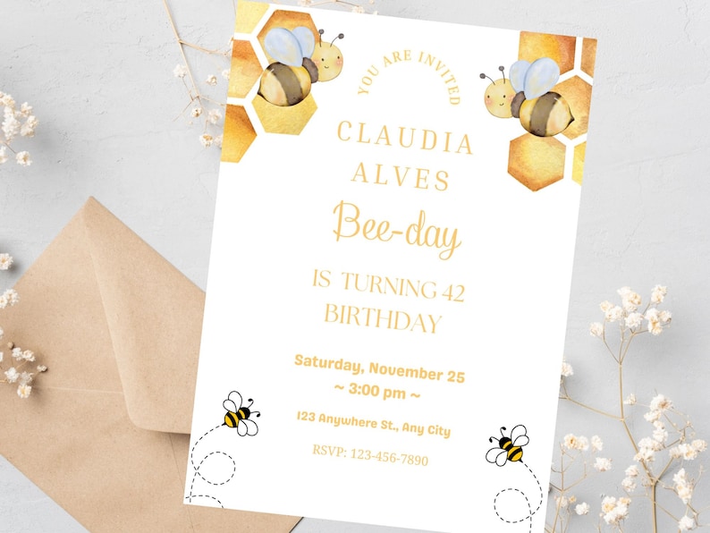 Editable Bee Birthday Invitation Bee Birthday, Honey Bee Invitation ...