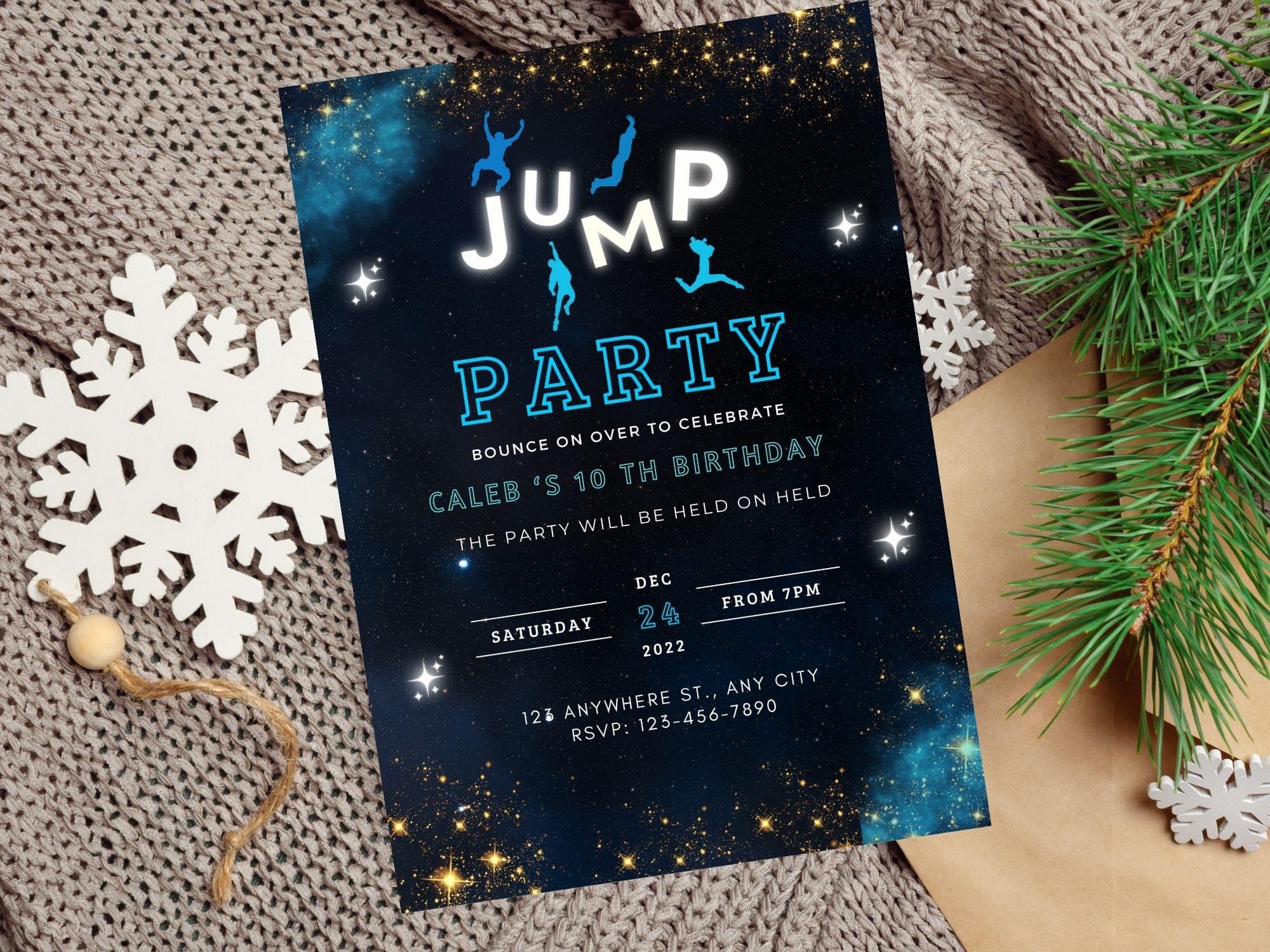 EDITABLE Trampoline Park Birthday Jump Birthday Party Invitation, Glow ...