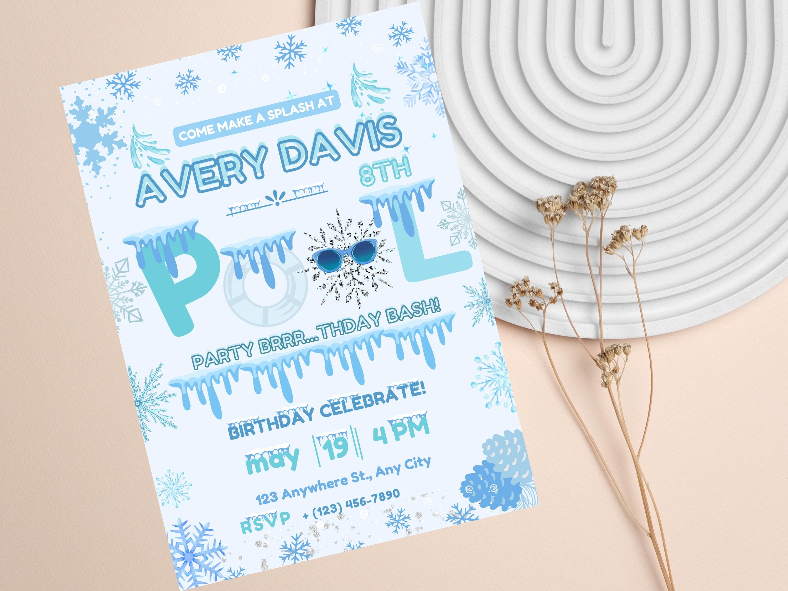 Winter Pool Party Invitation, Winter Party Invite, Editable Pool ...