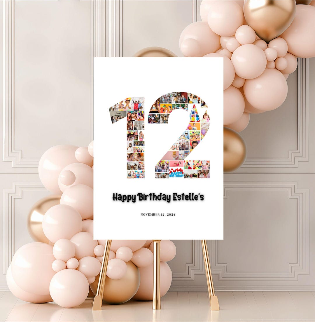 12th Birthday Photo Collage Template, 12th Birthday Welcome Sign ...