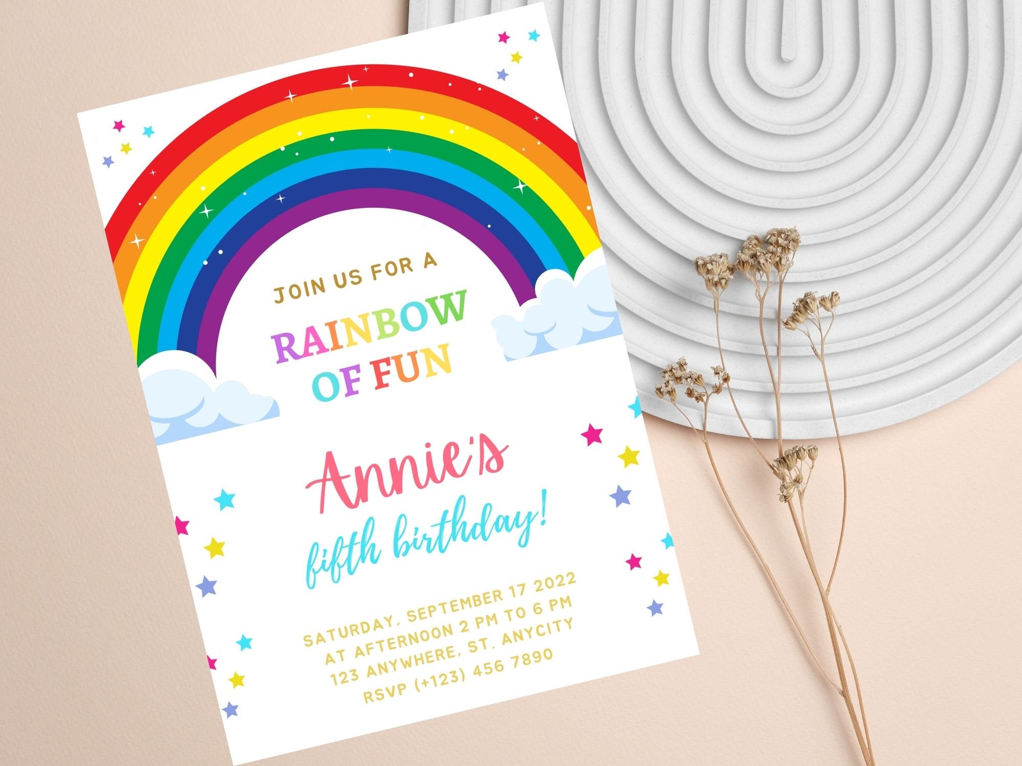 Editable Rainbow Invitation, Rainbow Birthday Invitation, Rainbow ...