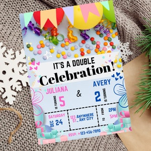 Editable Double Birthday Celebration, Colorful Birthday Balloons ...