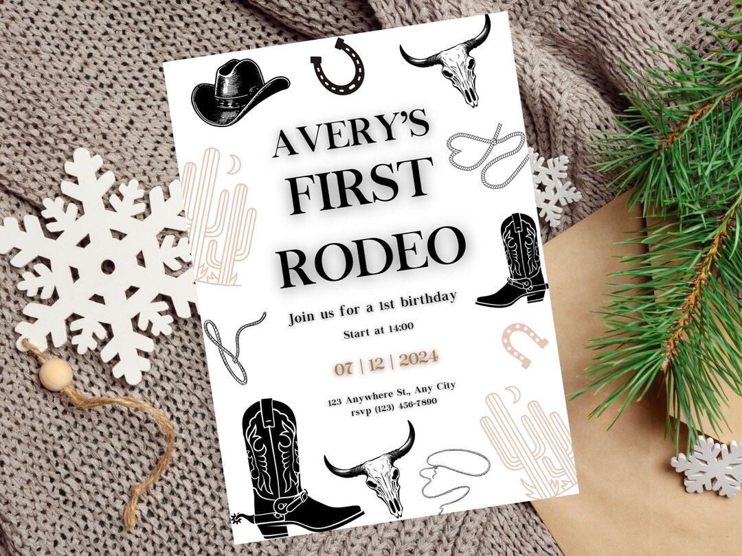 Editable First Rodeo Birthday Invitation Template, Western Birthday ...