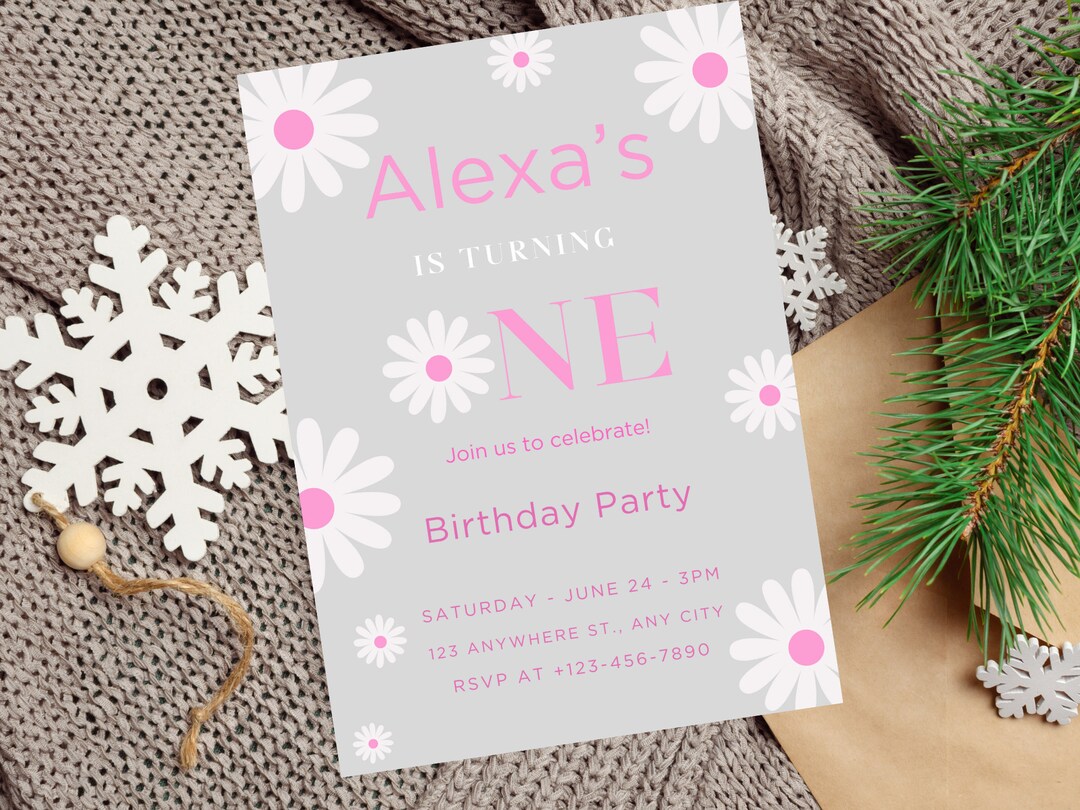 EDITABLE Daisy One Girl Birthday Invitation, Daisy Birthday Invitation ...