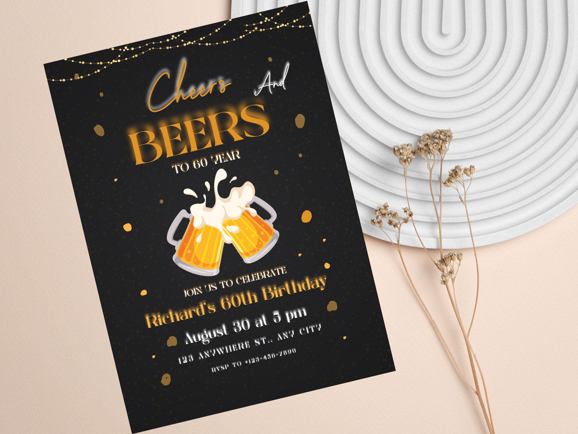EDITABLE Cheers and Beers Invitation, Cheer Party Invite, Cheers to 60 ...