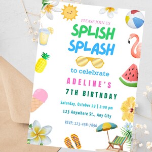 Editable Splish Splash Birthday Invitation, Pool Party Invite, Girl ...