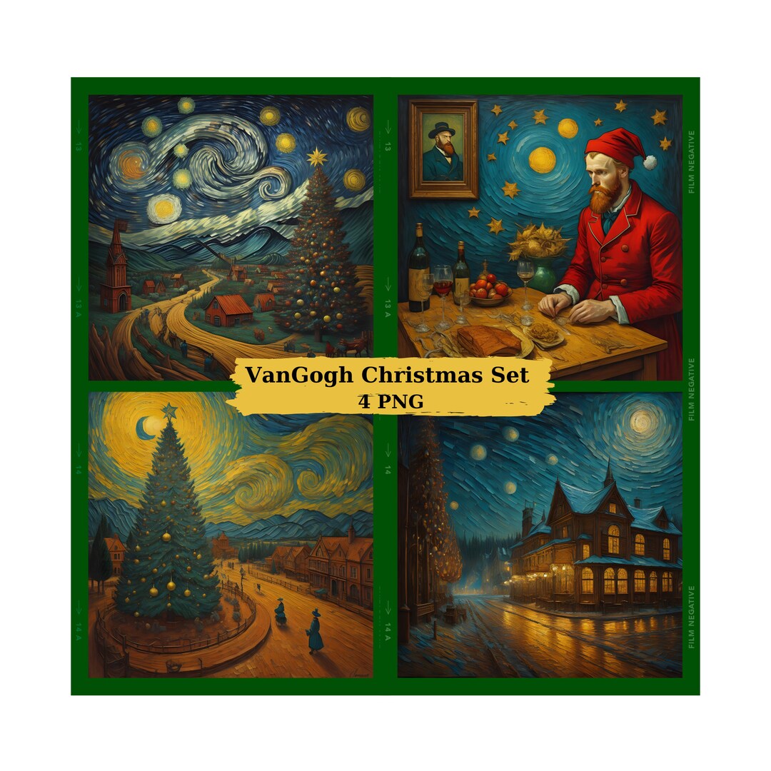 Vincent Van Gogh Christmas Set of 4 Art Png , Christmas Poster, Van ...