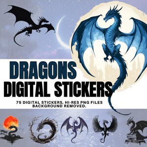 75 Dragon Digital Stickers: Fantasy Art (MRR Digital Download) - Etsy