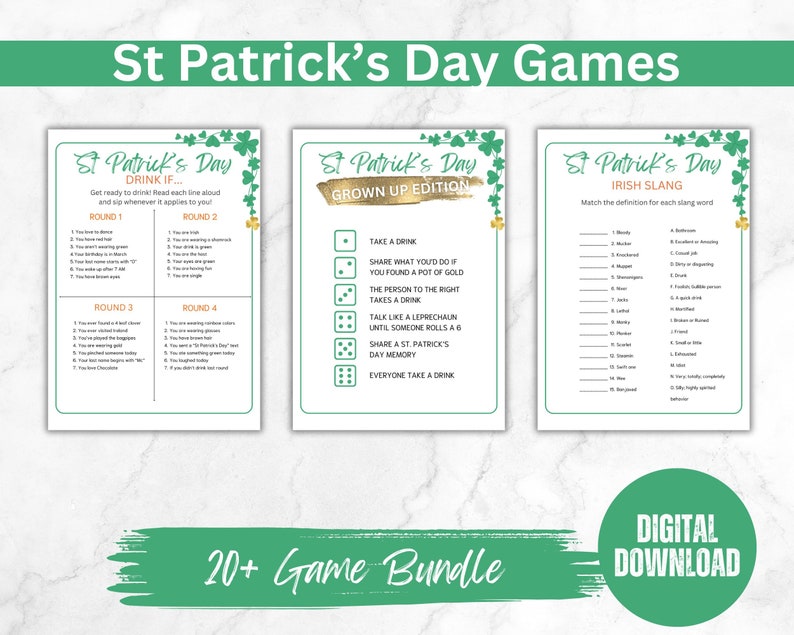 St Patricks Day Game Bundle, Printable Games, St Pattys Day, Family Fun ...