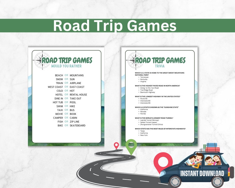Road Trip Game Bundle Printables | Travel Games and Activities | Fun ...