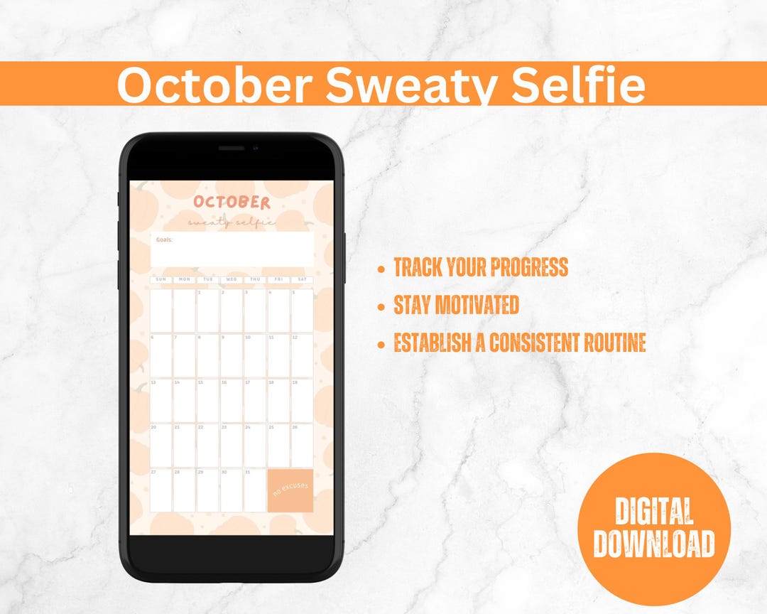 October Workout Sweaty Selfie Tracker Calendar, Accountability Fit ...