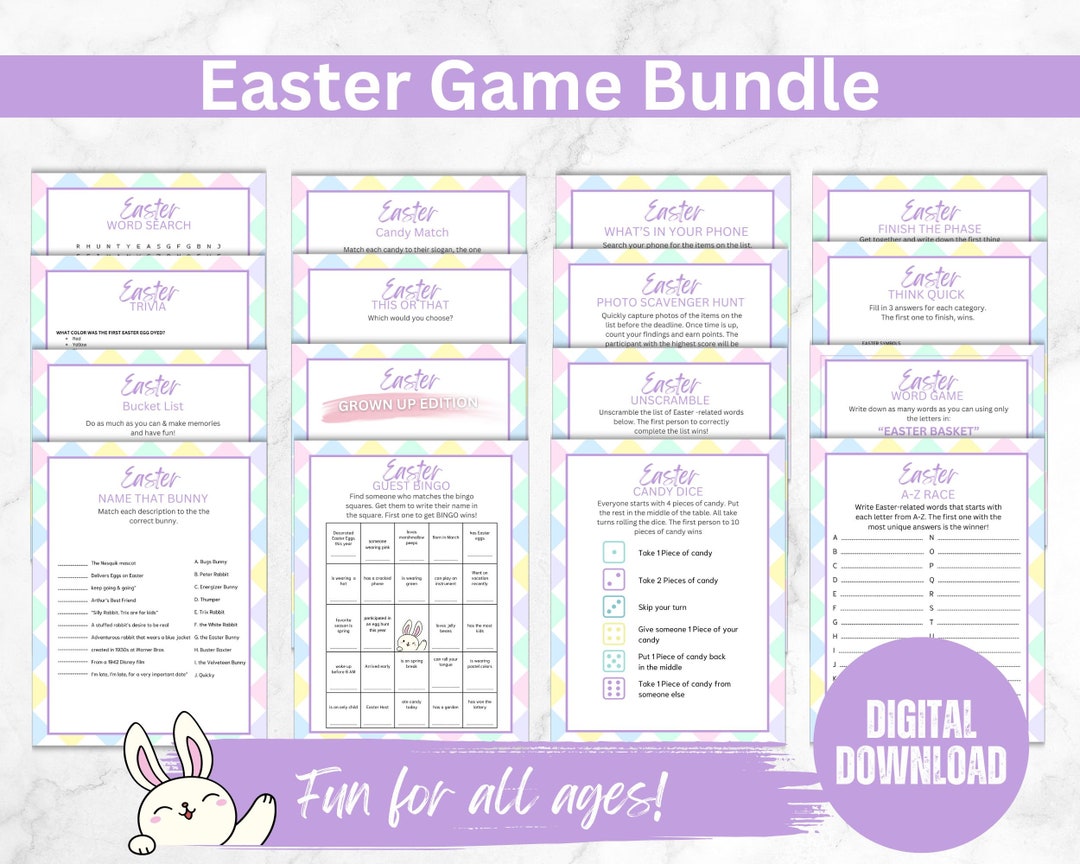 Easter Party Games, Printables Easter Activities for Kids Adult Party ...