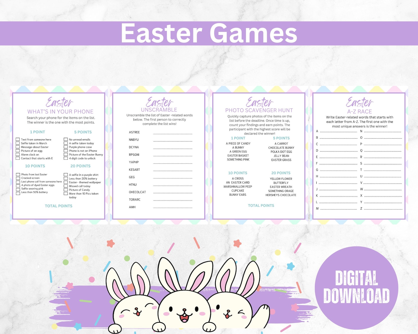 Easter Party Games, Printables Easter Activities for Kids Adult Party ...