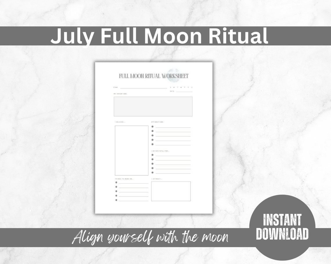 Full Moon Ritual Worksheet, 3 Card Tarot Reading Spread Focused on the ...