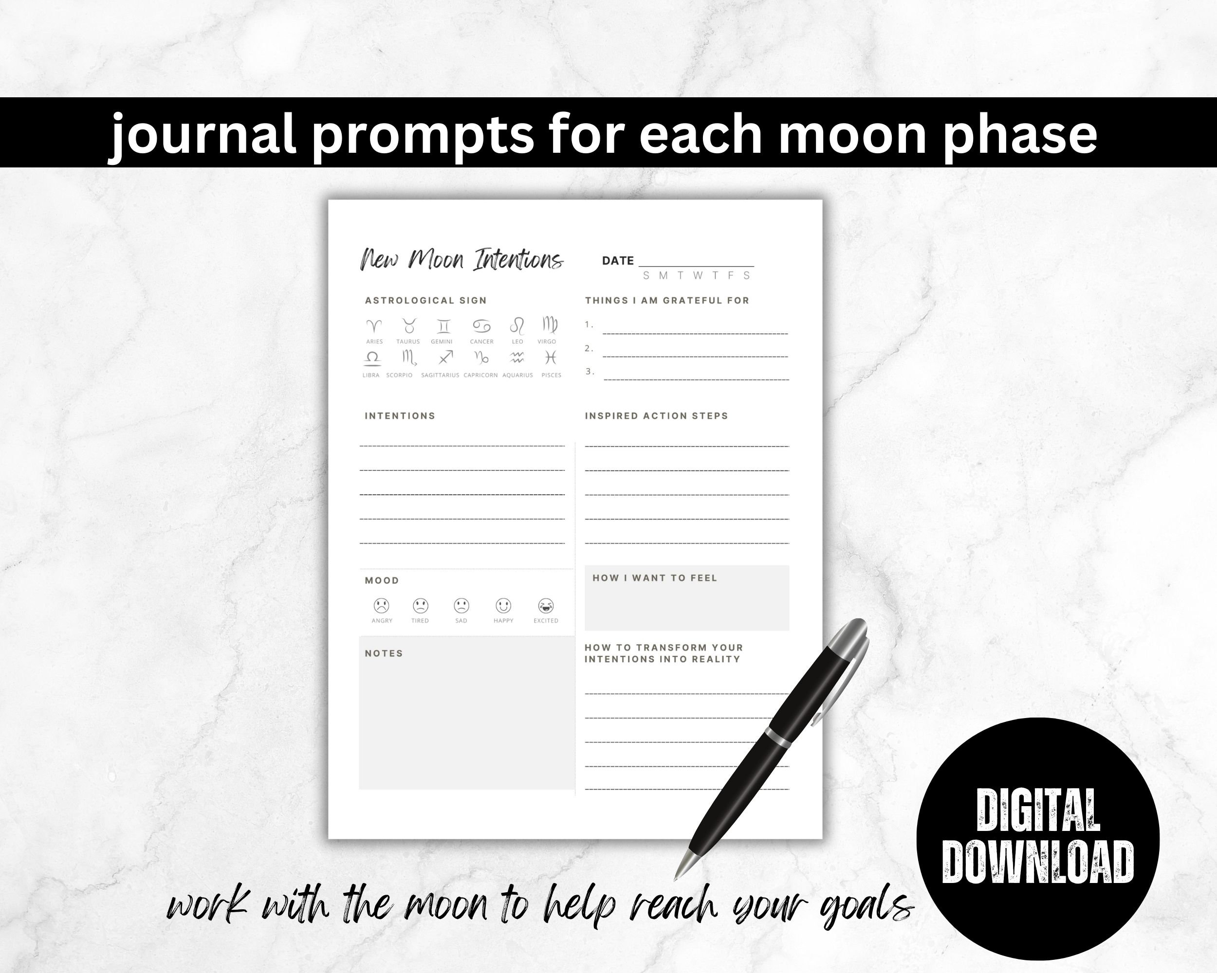 Moon Intention Worksheet Journal, Moon Phases, Intention Setting ...
