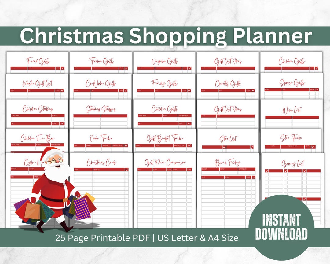 Christmas Shopping List Planner, Gift Checklist, Christmas Gift Tracker ...