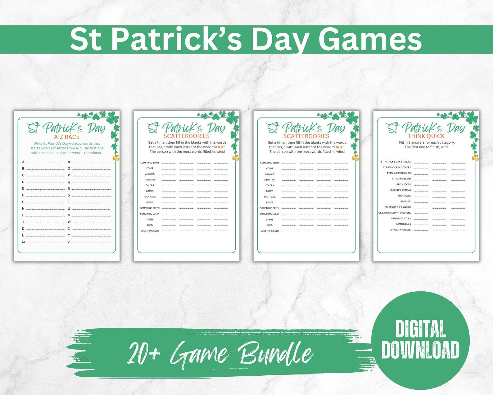 St Patricks Day Game Bundle, Printable Games, St Pattys Day, Family Fun ...