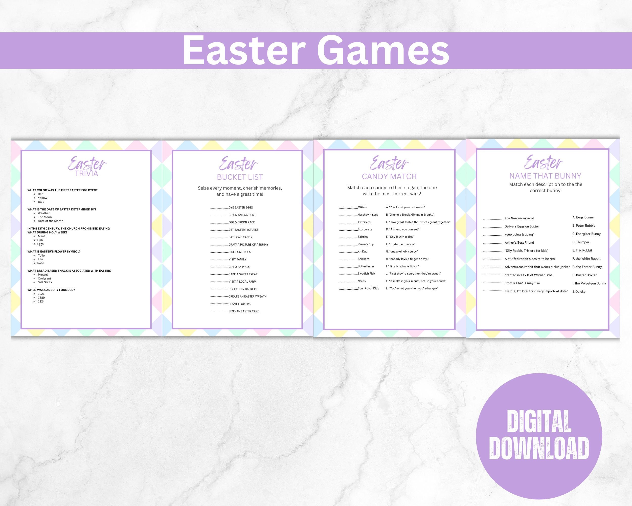 Easter Party Games, Printables Easter Activities for Kids Adult Party ...