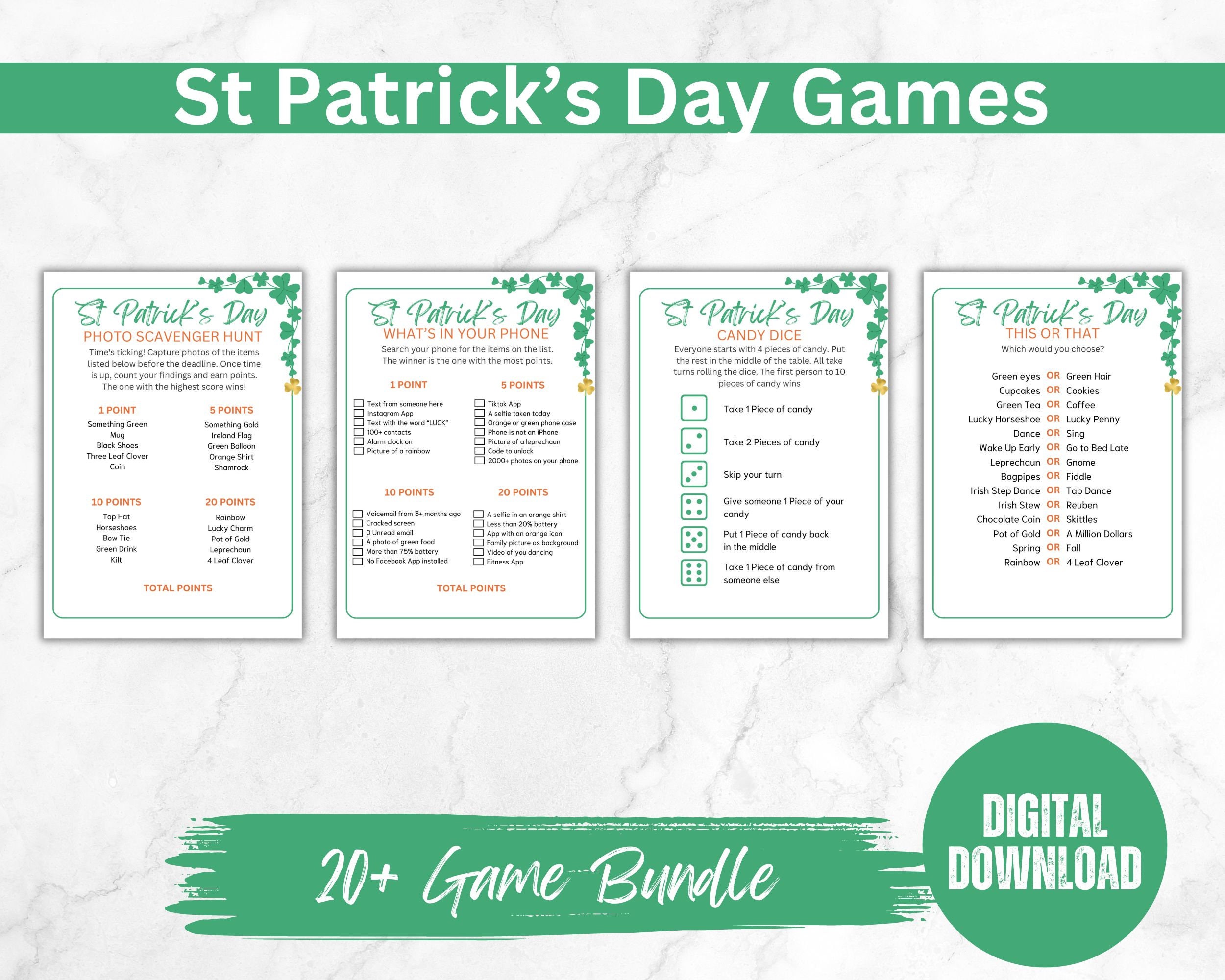 St Patricks Day Game Bundle, Printable Games, St Pattys Day, Family Fun ...