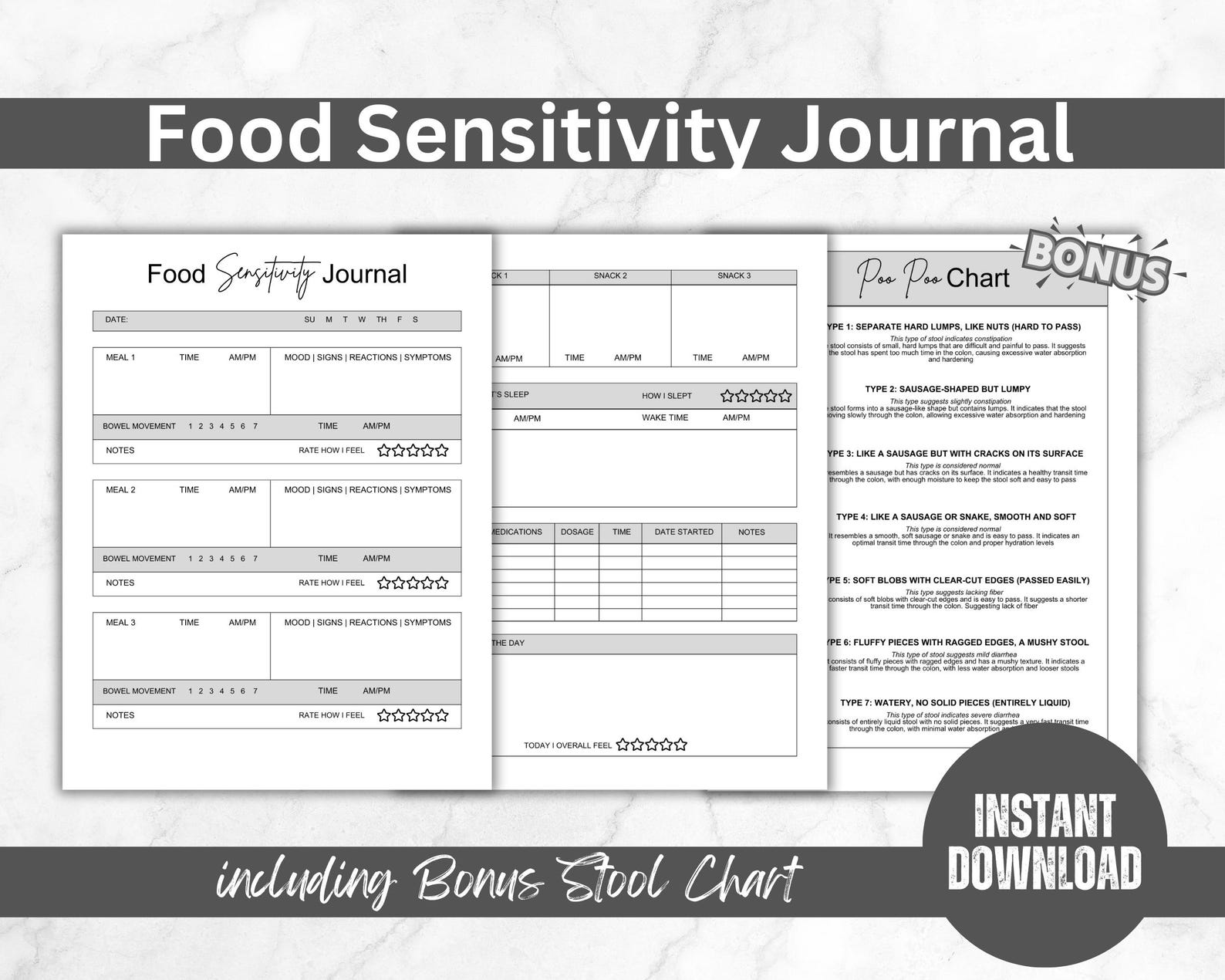 Food Sensitivity Journal Including Bonus Stool Chart, Food Log, Meal ...