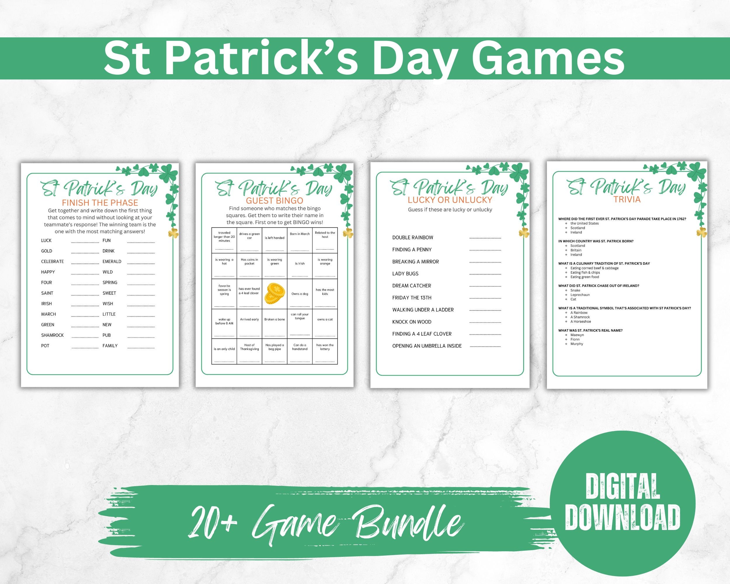 St Patricks Day Game Bundle, Printable Games, St Pattys Day, Family Fun ...