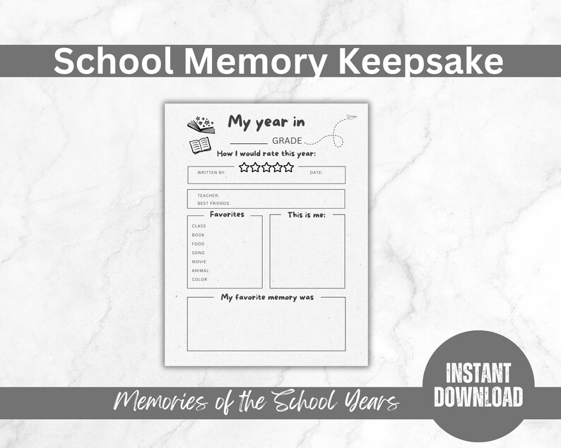 School Memory Printable Keepsake Kid's Memory Keepsake School Year ...