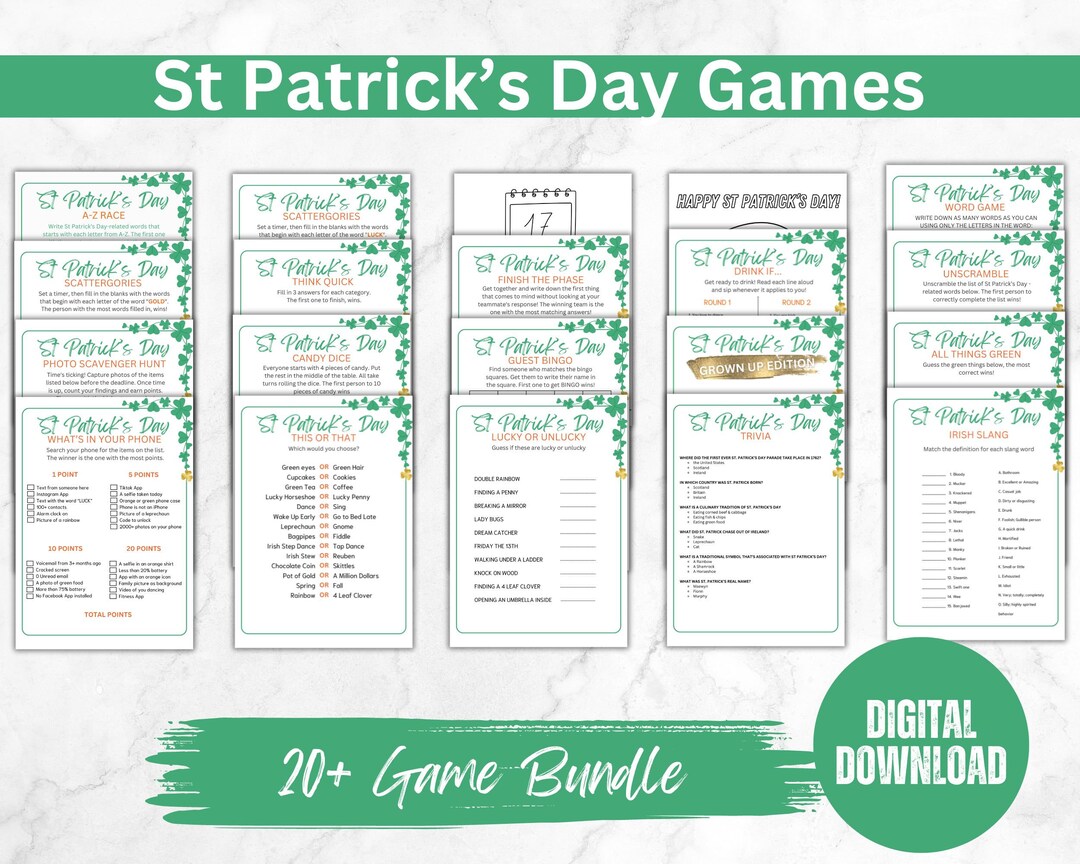 St Patricks Day Game Bundle, Printable Games, St Pattys Day, Family Fun ...