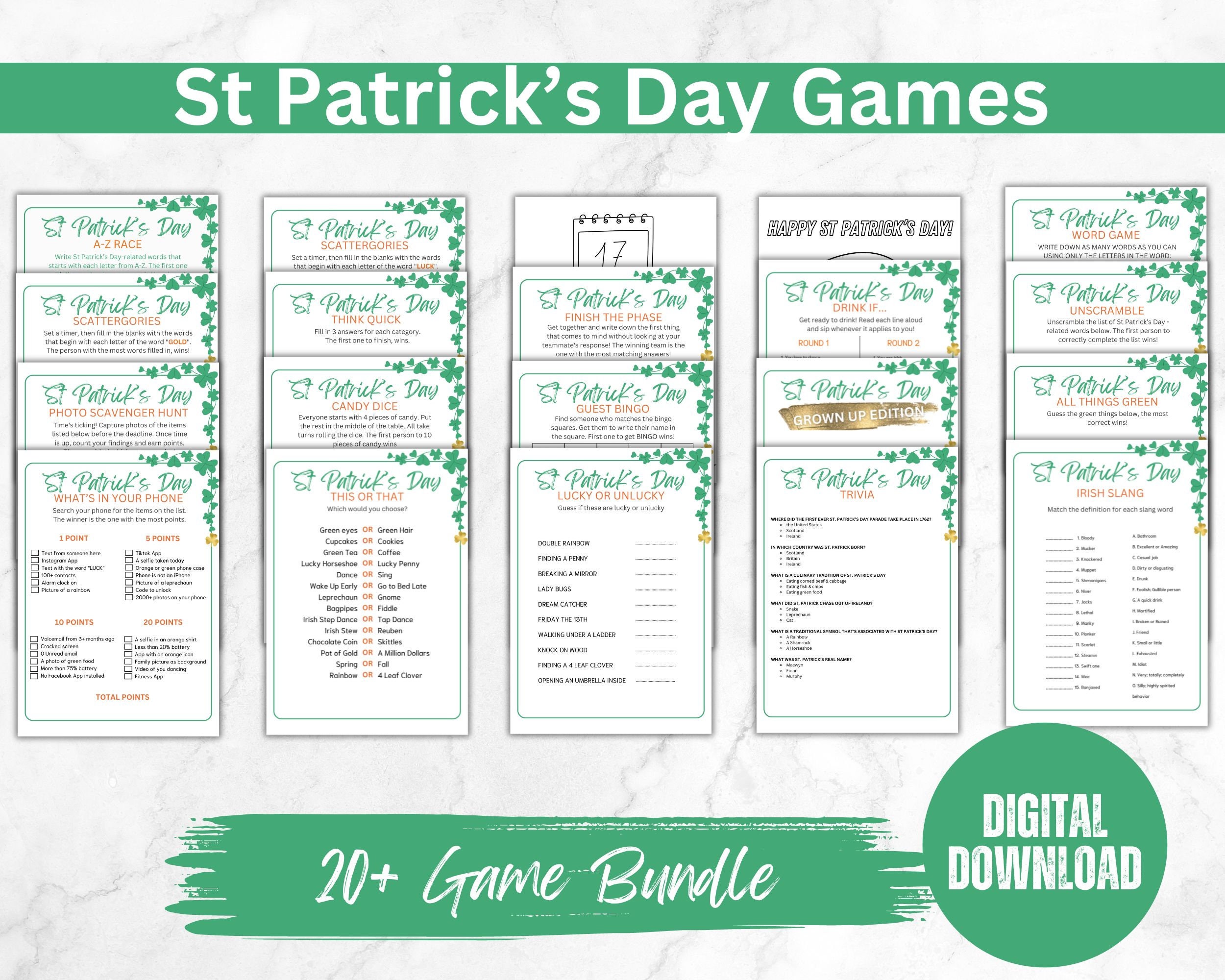 St Patricks Day Game Bundle, Printable Games, St Pattys Day, Family Fun ...