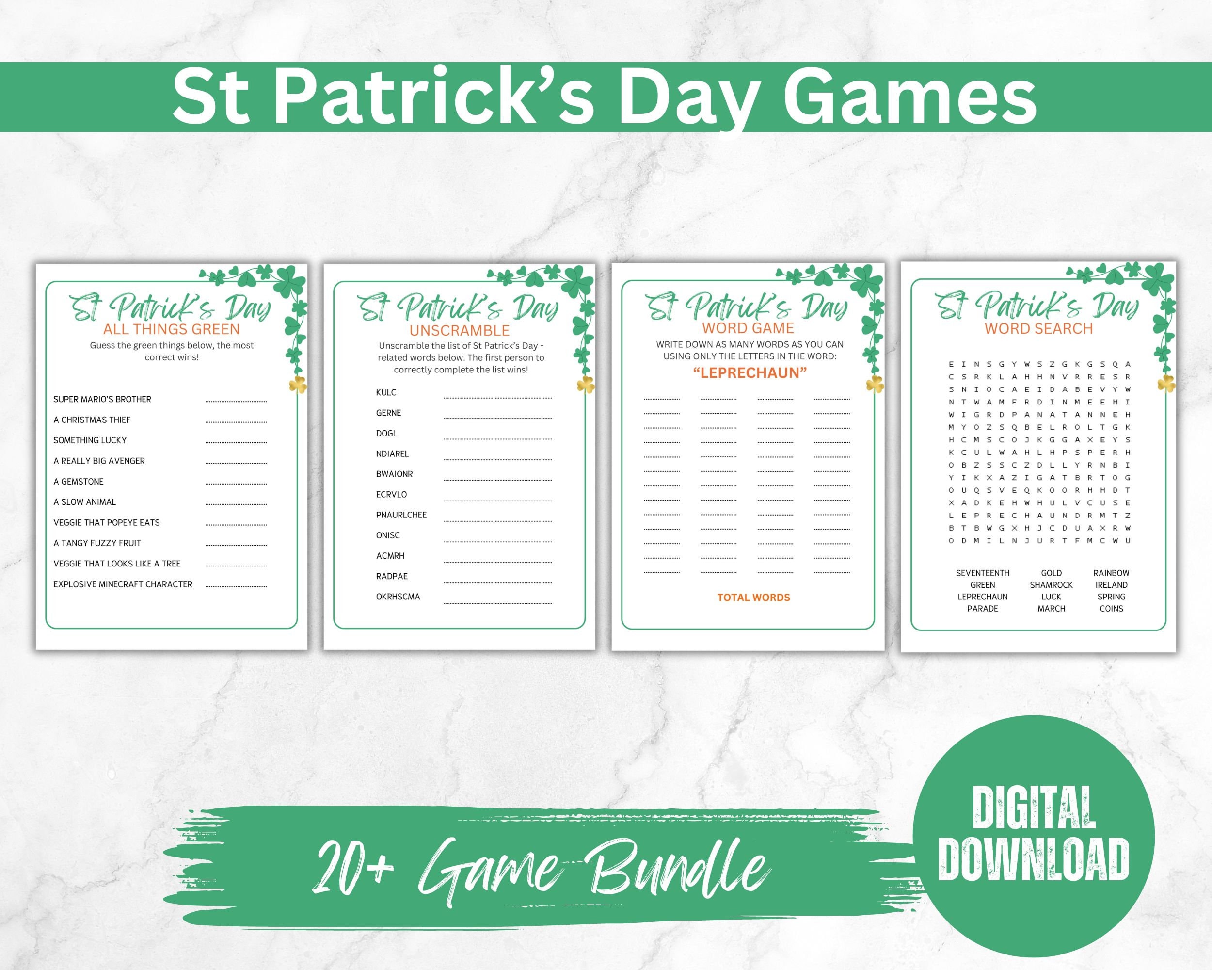 St Patricks Day Game Bundle, Printable Games, St Pattys Day, Family Fun ...