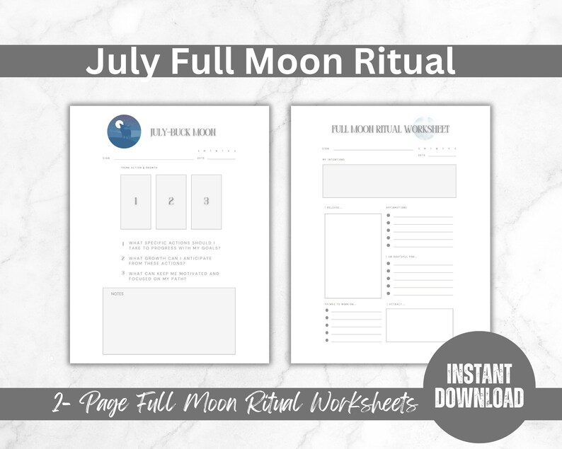 Full Moon Ritual Worksheet, 3 Card Tarot Reading Spread Focused on the ...
