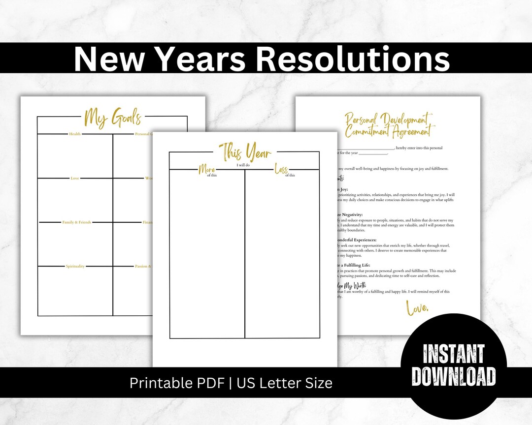 New Years Resolution Worksheet, New Year Goals, Self Care Commitment ...