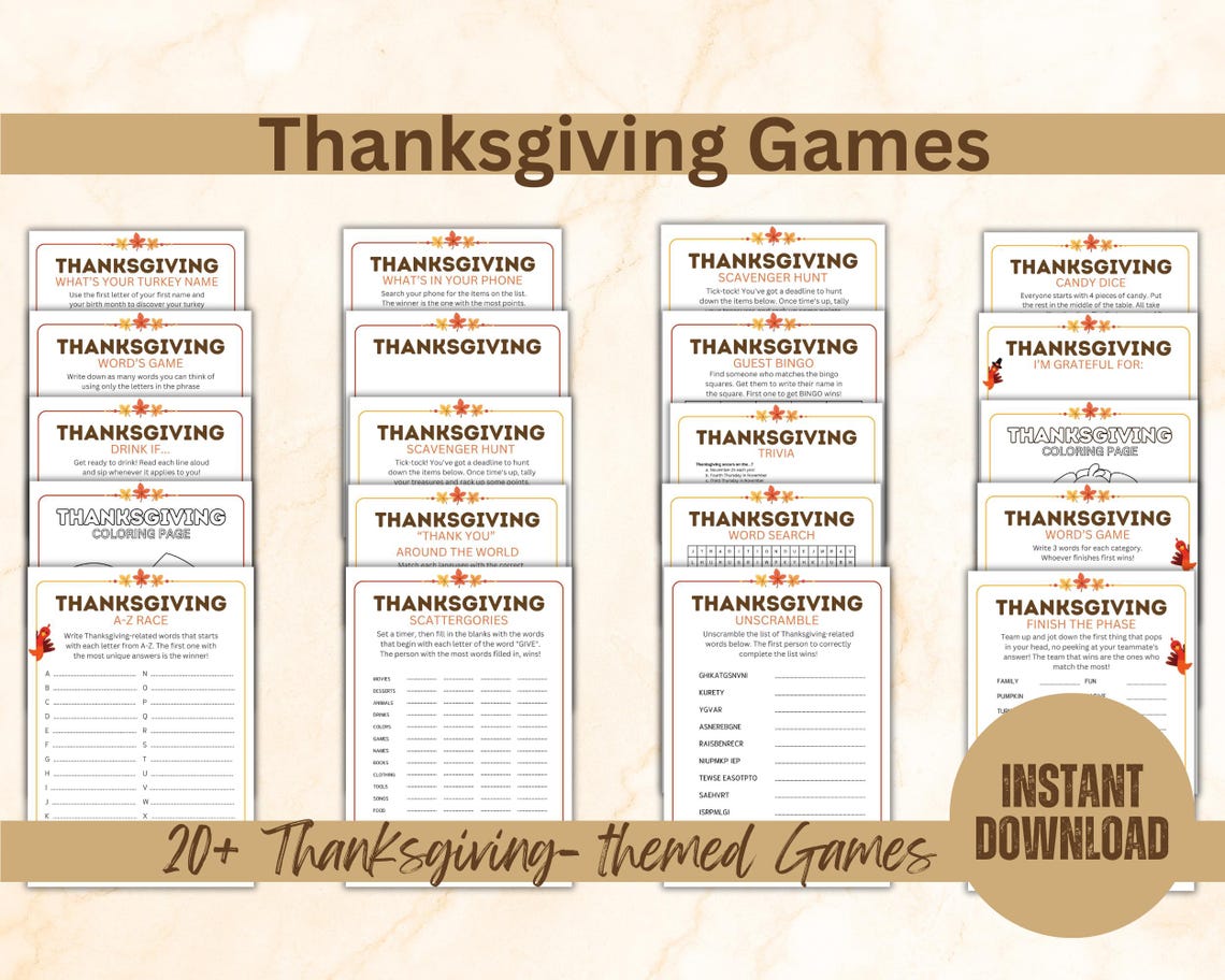 20 Thanksgiving Friendsgiving Party Bundle Activities, Games, Coloring ...