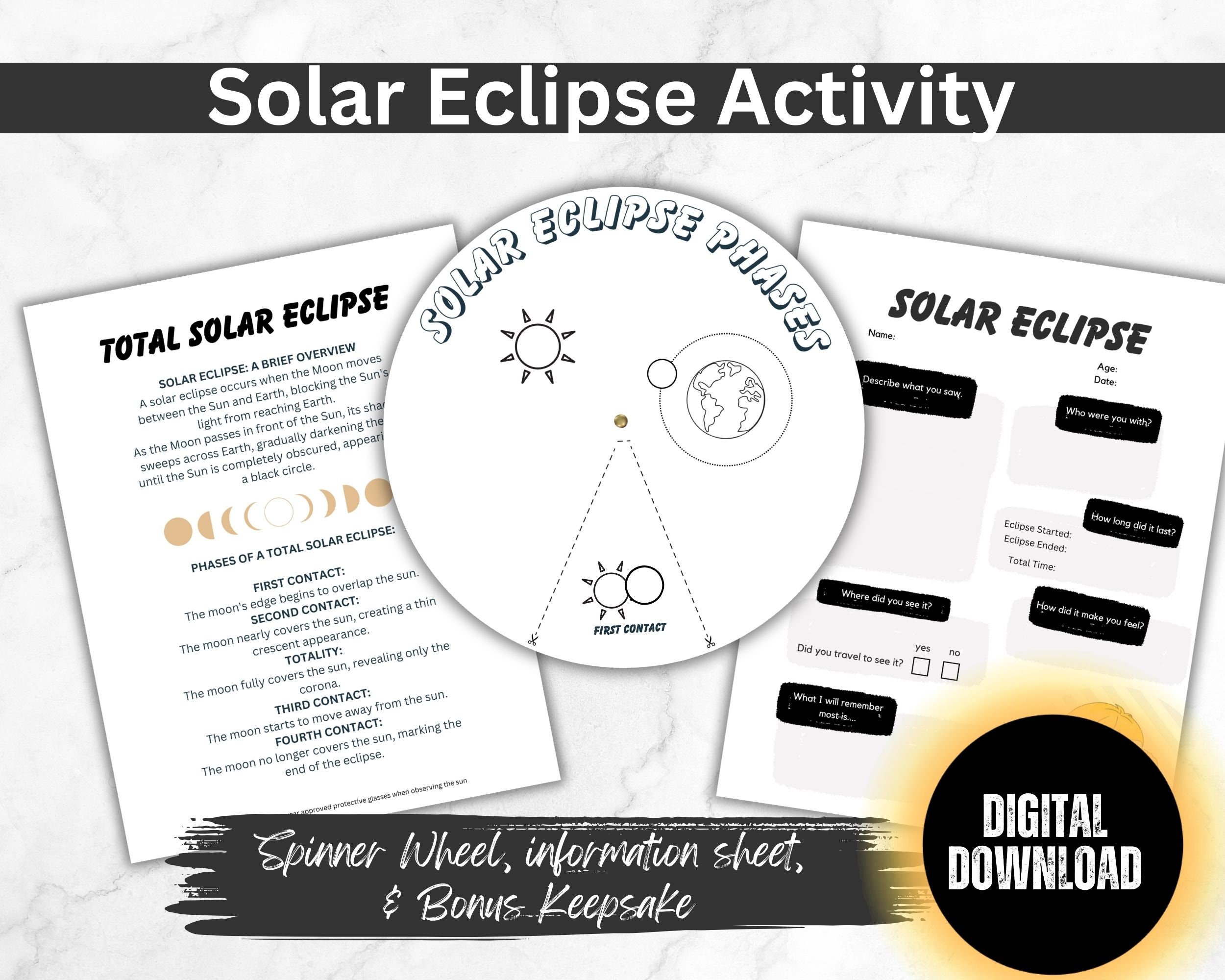 Solar Eclipse Activity, Solar Eclipse Coloring Spinner Wheel, Eclipse ...